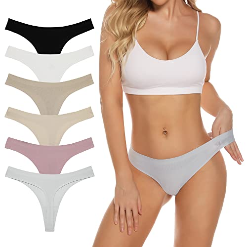 Jaywan Seamless Thongs Underwear for Women Breathable Stretch Thong Panties No Show Thong 6 Pack S-XL