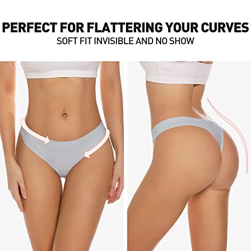 Jaywan Seamless Thongs Underwear for Women Breathable Stretch Thong Panties No Show Thong 6 Pack S-XL