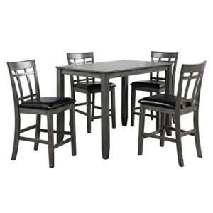 Merax 5-Piece Wooden Dining Set, Counter Height Dining Table Set with 4 Chairs and Footrest, Dining Table and Chair Set for Dining Room, Pub and Bistro, Antique Graywash