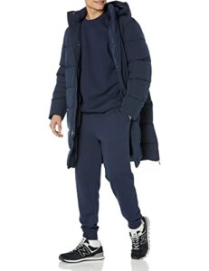 amazon essentials men's recycled polyester hooded long puffer, navy, x-large