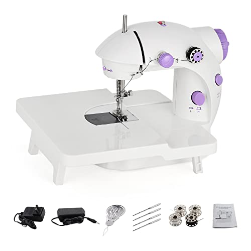 Mini Sewing Machine Dual Speed Portable Sewing Machine with Extension Table Foot Pedal Household Electric Small Sewing Machine for Beginner Kids Women Fabrics Clothing Home Travel - Purple