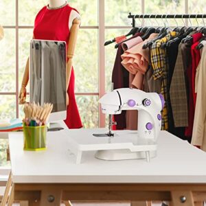 Mini Sewing Machine Dual Speed Portable Sewing Machine with Extension Table Foot Pedal Household Electric Small Sewing Machine for Beginner Kids Women Fabrics Clothing Home Travel - Purple