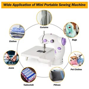 Mini Sewing Machine Dual Speed Portable Sewing Machine with Extension Table Foot Pedal Household Electric Small Sewing Machine for Beginner Kids Women Fabrics Clothing Home Travel - Purple