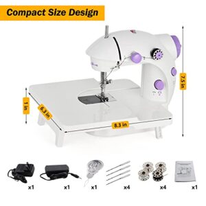 Mini Sewing Machine Dual Speed Portable Sewing Machine with Extension Table Foot Pedal Household Electric Small Sewing Machine for Beginner Kids Women Fabrics Clothing Home Travel - Purple