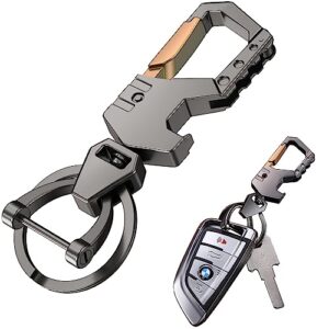 nuwacreat heavy duty keychain opener with 2 keyrings car keychains, multifunctional toolbox for men and women car keychains (black-2)