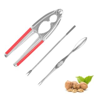 nut crackers walnut cracker heavy duty shell cracker seafood cracker walnut opener tool with with red non-slip handle, with 2 pcs forks/picks