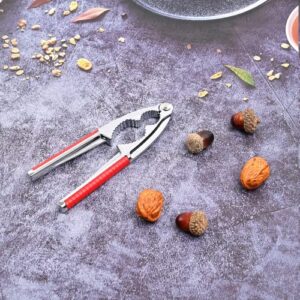 Nut Crackers Walnut Cracker Heavy Duty Shell Cracker Seafood Cracker Walnut Opener Tool with with Red Non-slip Handle, with 2 Pcs Forks/Picks