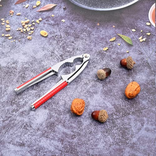 Nut Crackers Walnut Cracker Heavy Duty Shell Cracker Seafood Cracker Walnut Opener Tool with with Red Non-slip Handle, with 2 Pcs Forks/Picks