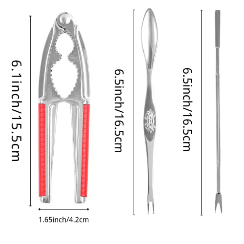 Nut Crackers Walnut Cracker Heavy Duty Shell Cracker Seafood Cracker Walnut Opener Tool with with Red Non-slip Handle, with 2 Pcs Forks/Picks