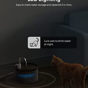 Cat Water Fountain, GIOTOHUN Faucet-Shaped 67oz/2L Cat Fountain, Super Silent , Built-In Led Light, Activated Carbon Filter, Translucent Water Tank, Suitable for Multiple Pets, Black