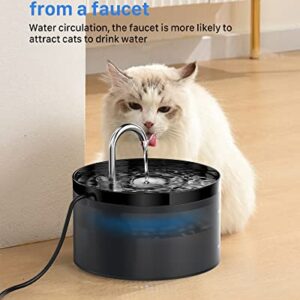 Cat Water Fountain, GIOTOHUN Faucet-Shaped 67oz/2L Cat Fountain, Super Silent , Built-In Led Light, Activated Carbon Filter, Translucent Water Tank, Suitable for Multiple Pets, Black