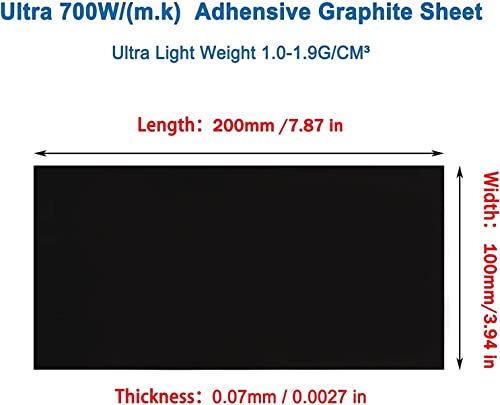 ADWITS 2 Pack Adhensive Graphite Thermal Pad 700W/m⋅K Horizontal Conductivity, 200x100x0.07mm Flexible Graphite Sheet for Mobile Laptop CPU Thermal Managemen