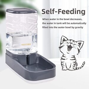 NKECOBJI Automatic Pets Feeder and Water Dispenser Set,Gravity Food Feeder and Waterer Set with Pet Food Bowl,Easily Clean Self Feeding for Small Large Pets Dogs Cats Large Capacity(3.8L)