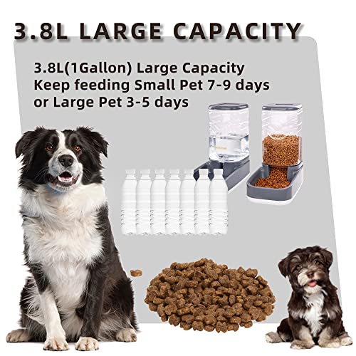 NKECOBJI Automatic Pets Feeder and Water Dispenser Set,Gravity Food Feeder and Waterer Set with Pet Food Bowl,Easily Clean Self Feeding for Small Large Pets Dogs Cats Large Capacity(3.8L)