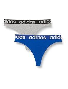 adidas women's comfort cotton thong underwear panty-2 pack, htrgry-boldblue, l