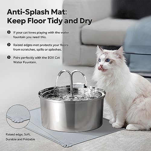 EOX Cat Water Fountain Stainless Steel, 3.2L/108oz Automatic Pet Water Fountain Dog Water Dispenser Water Bowl with 3 Replacement Filters, Ultra-Quiet Pump, 1 Waterproof Mat and 1 Cleaning Brush