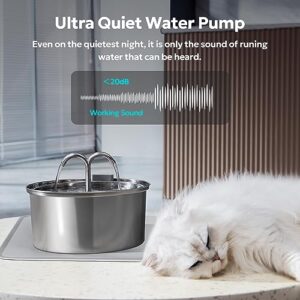 EOX Cat Water Fountain Stainless Steel, 3.2L/108oz Automatic Pet Water Fountain Dog Water Dispenser Water Bowl with 3 Replacement Filters, Ultra-Quiet Pump, 1 Waterproof Mat and 1 Cleaning Brush