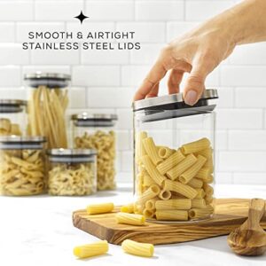 JoyJolt Kitchen Canister Set. 6 Glass Jars with Lids (Stainless Steel) Lids. Airtight Food Storage Containers for Pantry or Counter. Versatile Pantry Organization, Sugar Container or Cereal Canisters