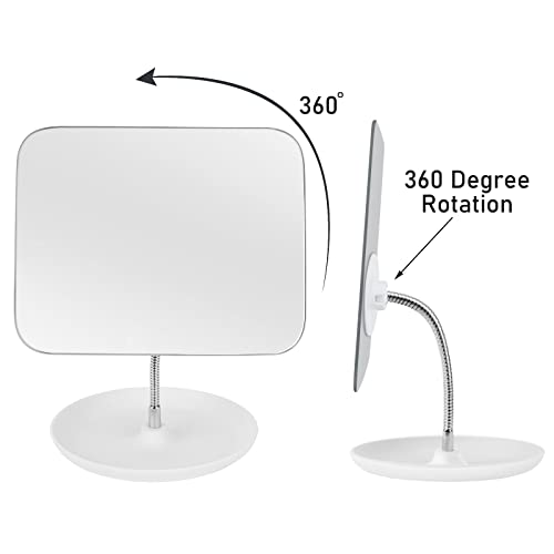 LFOYOU Table Vanity Mirror with Stand - Makeup Mirror for Desk - Adjustable Flexible Gooseneck, 360°Rotation Folding Portable Bathroom Shaving Cosmetic Mirror Square