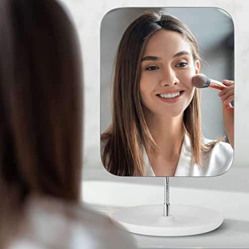 LFOYOU Table Vanity Mirror with Stand - Makeup Mirror for Desk - Adjustable Flexible Gooseneck, 360°Rotation Folding Portable Bathroom Shaving Cosmetic Mirror Square