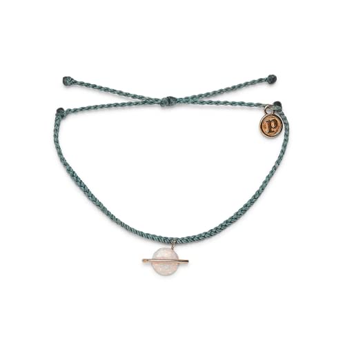 Pura Vida Bracelet White Opal Silver Saturn Charm Bracelet - Adjustable with Waterproof Band, String Bracelet for Women - Stackable Bracelets for Teen Girls, Handmade Bracelets for Teens - Smoke Blue