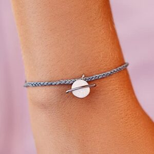 Pura Vida Bracelet White Opal Silver Saturn Charm Bracelet - Adjustable with Waterproof Band, String Bracelet for Women - Stackable Bracelets for Teen Girls, Handmade Bracelets for Teens - Smoke Blue