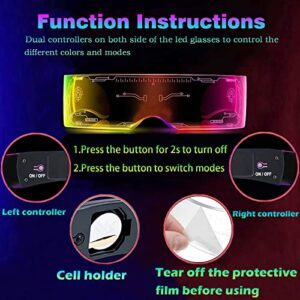 Dolmtop 2 Pairs LED Light Up Glasses,Cyberpunk Glasses,7 Colors and 5 Modes Switching,Luminous Glasses for Kids Adults(Ares Tech Glasses)