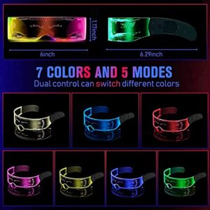 Dolmtop 2 Pairs LED Light Up Glasses,Cyberpunk Glasses,7 Colors and 5 Modes Switching,Luminous Glasses for Kids Adults(Ares Tech Glasses)