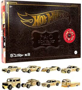 hot wheels 1:64 scale fao schwarz gold vehicles 160th anniversary, 8-pack