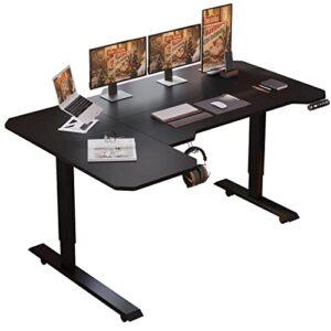 bunoem l-shaped 59" height adjustable electric standing desk, sit and stand up computer desk for home office with splice board (black top, black frame)