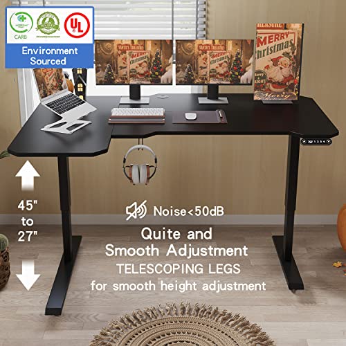 BUNOEM L-Shaped 59" Height Adjustable Electric Standing Desk, Sit and Stand Up Computer Desk For Home Office with Splice Board (Black Top, Black Frame)