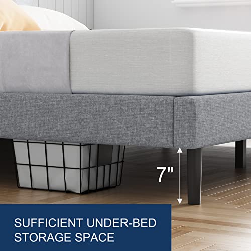 Molblly Full Bed Frame Upholstered Platform with Headboard and Strong Wooden Slats, Strong Weight Capacity, Non-Slip and Noise-Free,No Box Spring Needed, Easy Assembly,Light Gray Full Bed