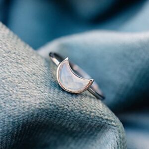 Pura Vida Ring Silver Moon Gemstone Ring - Handmade Ring with Synthetic Moonstone, Brass Base with Rhodium Plating - Silver Rings for Women, Cute Rings for Teen Girls, Boho Jewelry for Women - Size 8