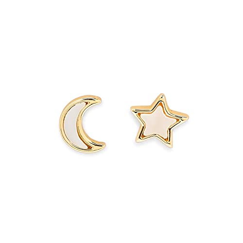 Pura Vida Gold Moon & Star Stud Earrings - Handmade Earrings with White Shell, Boho Earrings - Sterling Silver Earrings for Women, Statement Earrings for Women, Boho Jewelry for Women - 1 Pair