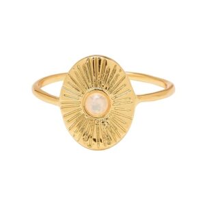 pura vida ring gold plated sun ray ring - handmade ring with glass opal stone, brass base with gold plating - gold rings for women, cute rings for teen girls, boho jewelry for women - size 7