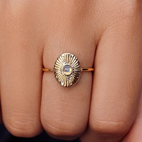 Pura Vida Ring Gold Plated Sun Ray Ring - Handmade Ring with Glass Opal Stone, Brass Base with Gold Plating - Gold Rings for Women, Cute Rings for Teen Girls, Boho Jewelry for Women - Size 7