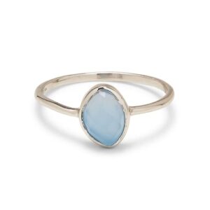 pura vida ring silver organic stone ring - handmade ring with blue chalcedony, brass base with rhodium plating - silver rings for women, cute rings for teen girls, boho jewelry for women - size 8