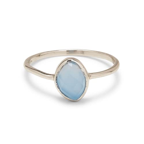 Pura Vida Ring Silver Organic Stone Ring - Handmade Ring with Blue Chalcedony, Brass Base with Rhodium Plating - Silver Rings for Women, Cute Rings for Teen Girls, Boho Jewelry for Women - Size 8