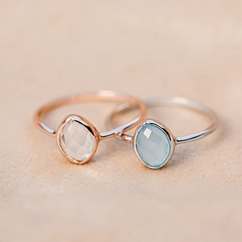 Pura Vida Ring Silver Organic Stone Ring - Handmade Ring with Blue Chalcedony, Brass Base with Rhodium Plating - Silver Rings for Women, Cute Rings for Teen Girls, Boho Jewelry for Women - Size 8