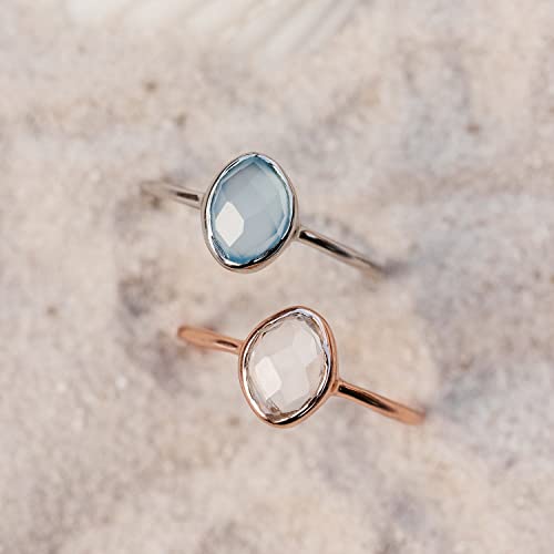 Pura Vida Ring Silver Organic Stone Ring - Handmade Ring with Blue Chalcedony, Brass Base with Rhodium Plating - Silver Rings for Women, Cute Rings for Teen Girls, Boho Jewelry for Women - Size 8