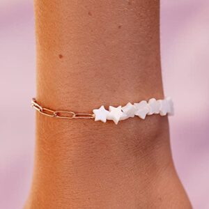 Pura Vida Bracelet Rose Gold Glowing Star Charm Bracelet - Chain Bracelet with Metal Charms, Beaded Bracelet for Women - Stackable Bracelets for Teen Girls, Handmade Bracelets for Teens - One Size