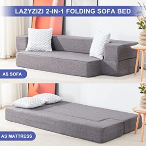 Lazyzizi Floor Fold Out Couch Bed with 2 Pillows & Washable Cover Convertible Sleeper Folding Guest Sofa Mattress for Living Room, Playroom 8inches Queen