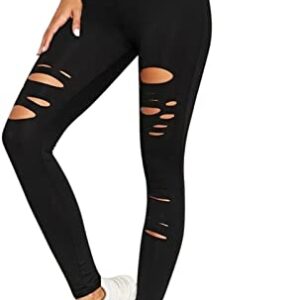 Ripped Warrior Legging for Women - High Waist Tummy Control Yoga Pants Workout Athletic Pants (as1, Alpha, l, x_l, Regular, Regular, Black Ripped Warrior Legging)