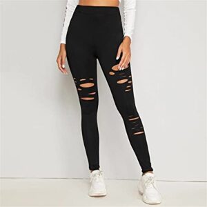 Ripped Warrior Legging for Women - High Waist Tummy Control Yoga Pants Workout Athletic Pants (as1, Alpha, l, x_l, Regular, Regular, Black Ripped Warrior Legging)