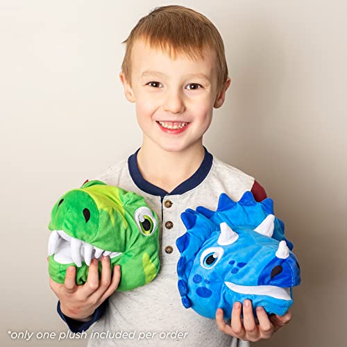 Reversible Plushie Dinosaur Toy - Fluffy Blue Triceratops Flips to a Plush Green T-rex Stuffie - Soft, Dino Stuffies for Boys or Girls (6 Inches)