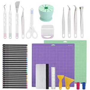 accessories bundle for cricut machine maker, compatible with cricut machine, cricut maker weeding tool, colored pencil, cutting mat, scraper, ruler, adapter suitable for beginners artisans 44 pcs