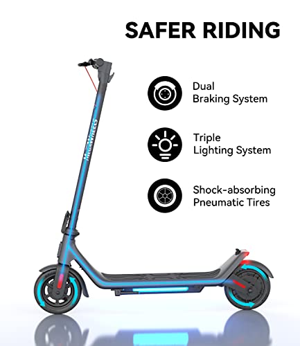 MEGAWHEELS Electric Scooter Adults, 9" Pneumatic Tubeless Tires, 15.5 Miles Range with 250W Motor, 15.5MPH Foldable Commuting E Scooter for Adults