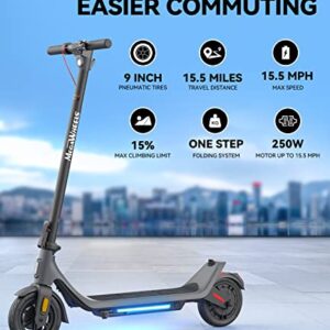 MEGAWHEELS Electric Scooter Adults, 9" Pneumatic Tubeless Tires, 15.5 Miles Range with 250W Motor, 15.5MPH Foldable Commuting E Scooter for Adults