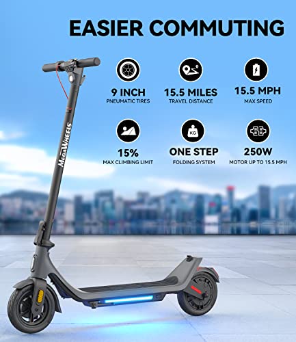 MEGAWHEELS Electric Scooter Adults, 9" Pneumatic Tubeless Tires, 15.5 Miles Range with 250W Motor, 15.5MPH Foldable Commuting E Scooter for Adults