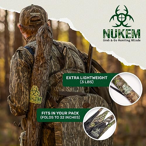 Nukem Grab & Go Hunting Ground Blind - Mossy Oak New Bottomland - Lightweight Stake-Free Pop Up Turkey & Deer Blind (Standard)